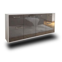 Stil.Zeit Sideboard Costa Mesa | Korpus Weiß | Grau hängend mit Griffen (180x79x35cm)