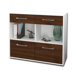 Stil.Zeit Sideboard Christina | Korpus Weiß | Walnuss mit Griffen (92x79x35cm)