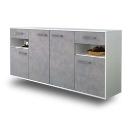 Stil.Zeit Sideboard Killeen | Korpus Weiß | Beton hängend mit Griffen (180x79x35cm)