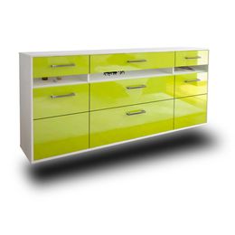 Stil.Zeit Sideboard Manchester | Korpus Weiß | Grün hängend mit Griffen (180x79x35cm)