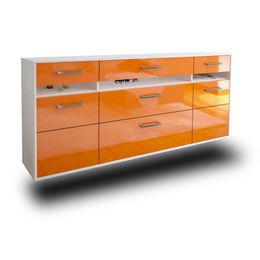 Stil.Zeit Sideboard Manchester | Korpus Weiß | Orange hängend mit Griffen (180x79x35cm)