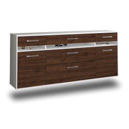 Stil.Zeit Sideboard Manchester | Korpus Weiß | Walnuss hängend mit Griffen (180x79x35cm)