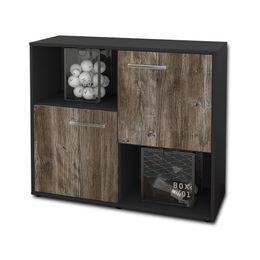 Stil.Zeit Sideboard Caralina | Korpus Anthrazit | Treibholz mit Griffen (92x79x35cm)