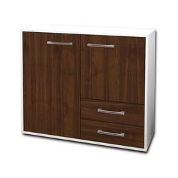 Stil.Zeit Sideboard Saila| Korpus Weiß | Walnuss mit Griffen (92x79x35cm)