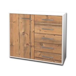 Stil.Zeit Sideboard Cecilia | Korpus Weiß | Pinie mit Griffen (92x79x35cm)