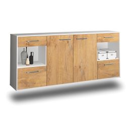 Stil.Zeit Sideboard Charleston | Korpus Weiß | Eiche hängend mit Griffen (180x79x35cm)