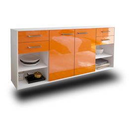 Stil.Zeit Sideboard Independence | Korpus Weiß | Orange hängend mit Griffen (180x79x35cm)