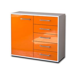 Stil.Zeit Sideboard Cecilia | Korpus Weiß | Orange mit Griffen (92x79x35cm)