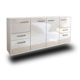 Stil.Zeit Sideboard Beaumont | Korpus Weiß | Weiß hängend mit Griffen (180x79x35cm)