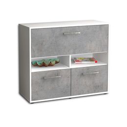 Stil.Zeit Sideboard Cassandra | Korpus Weiß | Beton mit Griffen (92x79x35cm)