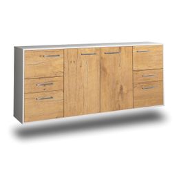 Stil.Zeit Sideboard Costa Mesa | Korpus Weiß | Eiche hängend mit Griffen (180x79x35cm)