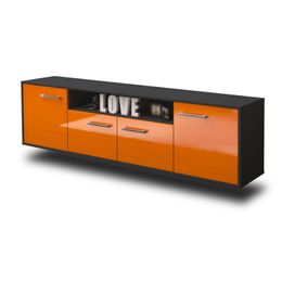 Stil.Zeit Lowboard Toledo | Korpus Anthrazit | Orange mit Griffen (180x49x35cm)