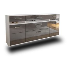 Stil.Zeit Sideboard Manchester | Korpus Weiß | Grau hängend mit Griffen (180x79x35cm)