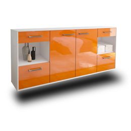 Stil.Zeit Sideboard Charleston | Korpus Weiß | Orange hängend mit Griffen (180x79x35cm)