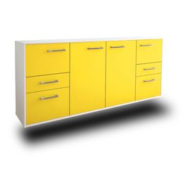 Stil.Zeit Sideboard Beaumont | Korpus Weiß | Gelb hängend mit Griffen (180x79x35cm)