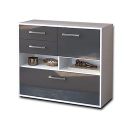 Stil.Zeit Sideboard Cornelia | Korpus Weiß | Grau mit Griffen (92x79x35cm)