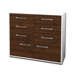 Stil.Zeit Sideboard Celeste | Korpus Weiß | Walnuss mit Griffen (92x79x35cm)