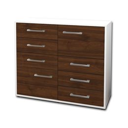 Stil.Zeit Sideboard Circe | Korpus Weiß | Walnuss mit Griffen (92x79x35cm)