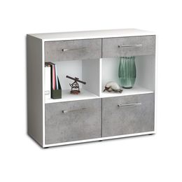 Stil.Zeit Sideboard Christina | Korpus Weiß | Beton mit Griffen (92x79x35cm)