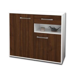 Stil.Zeit Sideboard Charlotta | Korpus Weiß | Walnuss mit Griffen (92x79x35cm)