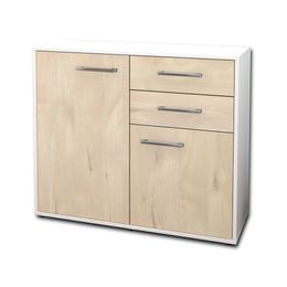 Stil.Zeit Sideboard Chantal | Korpus Weiß | Zeder mit Griffen (92x79x35cm)