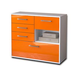 Stil.Zeit Sideboard Coco | Korpus Weiß | Orange mit Griffen (92x79x35cm)