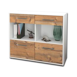 Stil.Zeit Sideboard Christina | Korpus Weiß | Pinie mit Griffen (92x79x35cm)