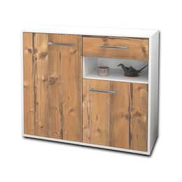 Stil.Zeit Sideboard Charlotta | Korpus Weiß | Pinie mit Griffen (92x79x35cm)