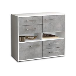 Stil.Zeit Sideboard Claudia | Korpus Weiß | Beton mit Griffen (92x79x35cm)