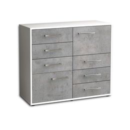 Stil.Zeit Sideboard Circe | Korpus Weiß | Beton mit Griffen (92x79x35cm)