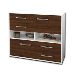 Stil.Zeit Sideboard Claudia | Korpus Weiß | Walnuss mit Griffen (92x79x35cm)