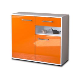 Stil.Zeit Sideboard Charlotta | Korpus Weiß | Orange mit Griffen (92x79x35cm)