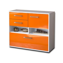 Stil.Zeit Sideboard Cornelia | Korpus Weiß | Orange mit Griffen (92x79x35cm)