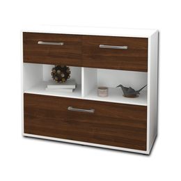 Stil.Zeit Sideboard Cosima | Korpus Weiß | Walnuss mit Griffen (92x79x35cm)