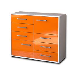 Stil.Zeit Sideboard Circe | Korpus Weiß | Orange mit Griffen (92x79x35cm)