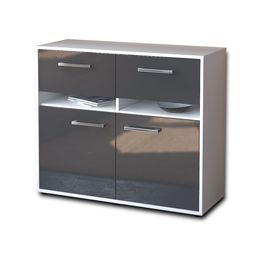 Stil.Zeit Sideboard Clea | Korpus Weiß | Grau mit Griffen (92x79x35cm)