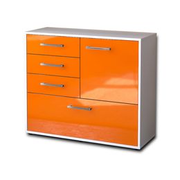 Stil.Zeit Sideboard Corina | Korpus Weiß | Orange mit Griffen (92x79x35cm)