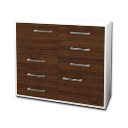 Stil.Zeit Sideboard Clarissa | Korpus Weiß | Walnuss mit Griffen (92x79x35cm)