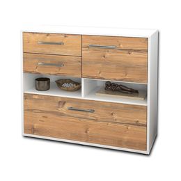 Stil.Zeit Sideboard Cornelia | Korpus Weiß | Pinie mit Griffen (92x79x35cm)