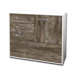 Stil.Zeit Sideboard Corina | Korpus Weiß | Treibholz mit Griffen (92x79x35cm)