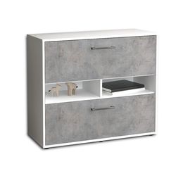 Stil.Zeit Sideboard Dalia | Korpus Weiß | Beton mit Griffen (92x79x35cm)