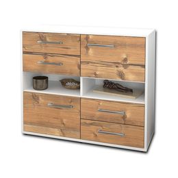 Stil.Zeit Sideboard Claudia | Korpus Weiß | Pinie mit Griffen (92x79x35cm)