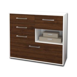 Stil.Zeit Sideboard Coco | Korpus Weiß | Walnuss mit Griffen (92x79x35cm)