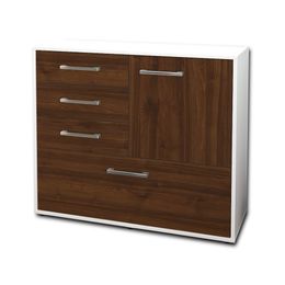 Stil.Zeit Sideboard Corina | Korpus Weiß | Walnuss mit Griffen (92x79x35cm)