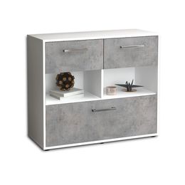 Stil.Zeit Sideboard Cosima | Korpus Weiß | Beton mit Griffen (92x79x35cm)