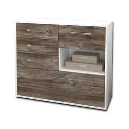 Stil.Zeit Sideboard Coco | Korpus Weiß | Treibholz mit Griffen (92x79x35cm)