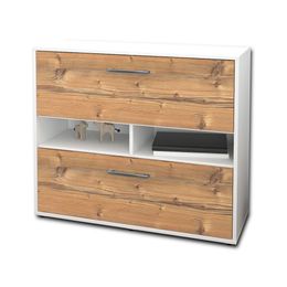 Stil.Zeit Sideboard Dalia | Korpus Weiß | Pinie mit Griffen (92x79x35cm)