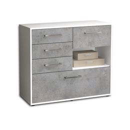 Stil.Zeit Sideboard Coco | Korpus Weiß | Beton mit Griffen (92x79x35cm)