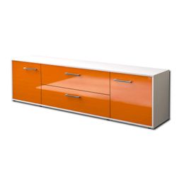 Stil.Zeit Lowboard Aquilina | Korpus Weiß | Orange mit Griffen (180x49x35cm)