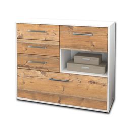 Stil.Zeit Sideboard Coco | Korpus Weiß | Pinie mit Griffen (92x79x35cm)